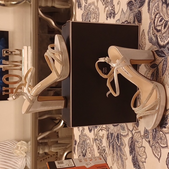 Nina | Shoes | Nina Sara Silver Rhinestone Strappy Block Heel Sandals ...